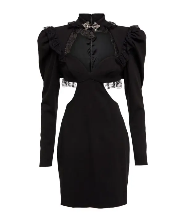 Alessandra Rich Lace-trimmed Wool-blend Minidress - Black