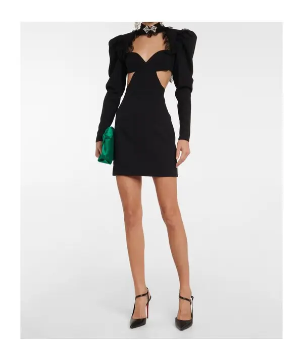 Alessandra Rich Lace-trimmed Wool-blend Minidress