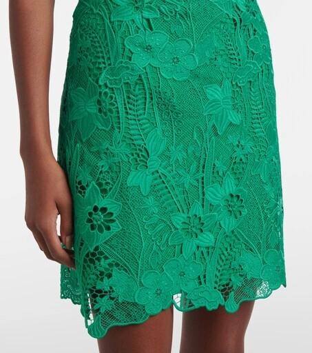 Monique Lhuillier Floral Lace Sleeveless Crew Neck Minidress - Green