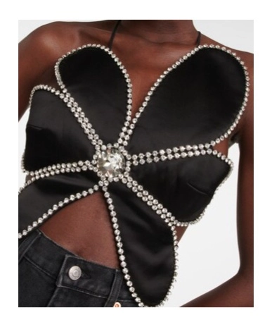 AREA Crystal-embellished Halterneck Top