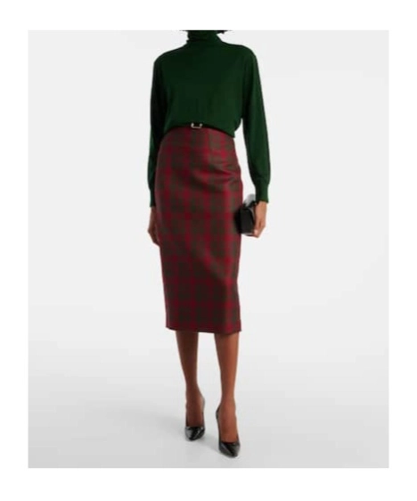 EMILIA WICKSTEAD Plaid Wool-blend Pencil Skirt With Back Slit - Red