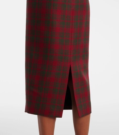 EMILIA WICKSTEAD Plaid Wool-blend Pencil Skirt With Back Slit - Red