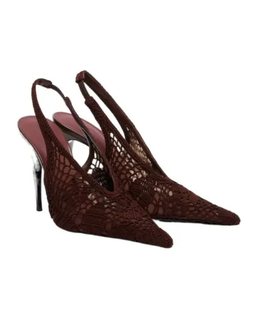 Magda Butrym Crochet-trimmed Leather Slingback Pumps