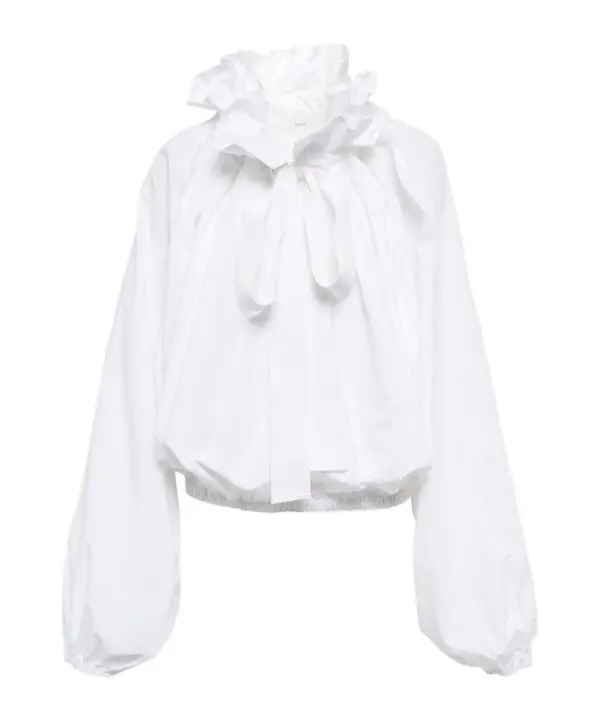 PATOU Ruffle Neckline Tie Blouse