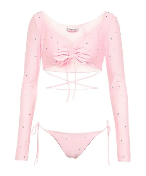 Alessandra Rich Crystal-embellished Ruched Bikini
