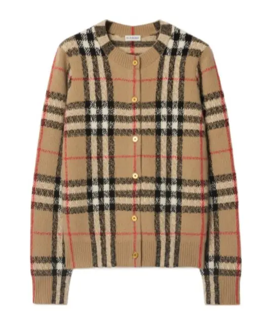 Burberry Check Pattern Crewneck Buttoned Cardigan
