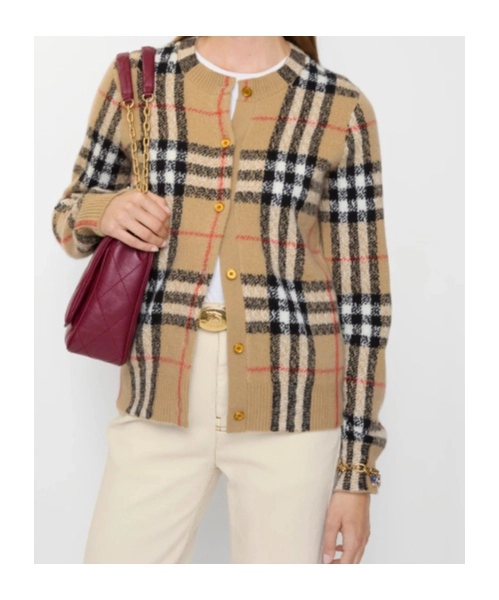 Burberry Check Pattern Crewneck Buttoned Cardigan
