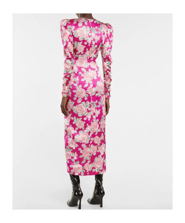 Alessandra Rich Floral Draped Silk Satin Maxi Dress