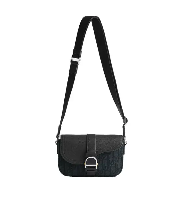 Dior Mini Saddle Heritage Messenger Bag With Flap - Black