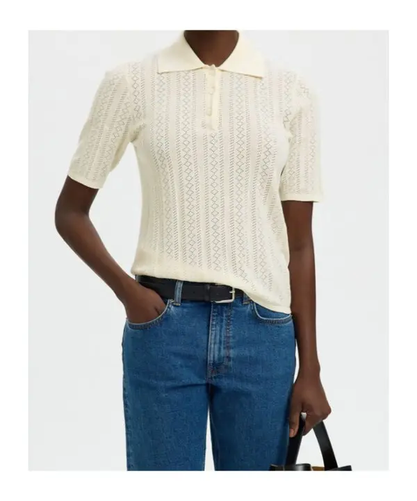 SELECTED Cotton Knitted Polo Shirt With Half-length Sleeves