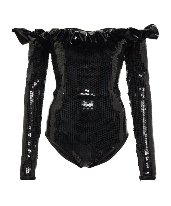 Alessandra Rich Sequined Bodysuit - Black