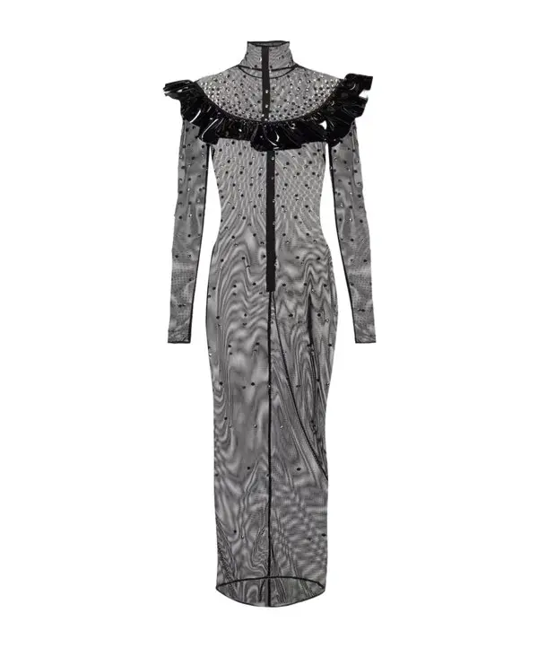 Alessandra Rich Embellished Mesh Midi Dress