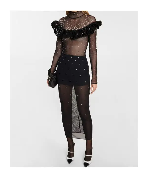 Alessandra Rich Embellished Mesh Midi Dress