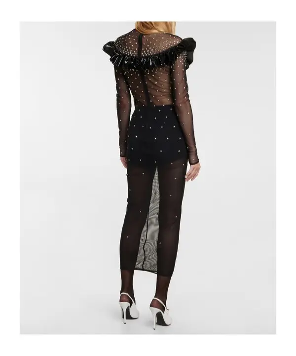 Alessandra Rich Embellished Mesh Midi Dress