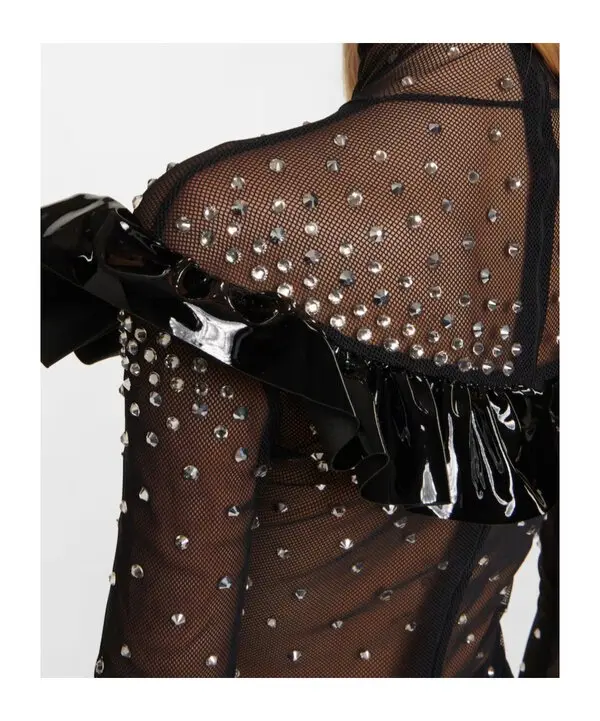 Alessandra Rich Embellished Mesh Midi Dress