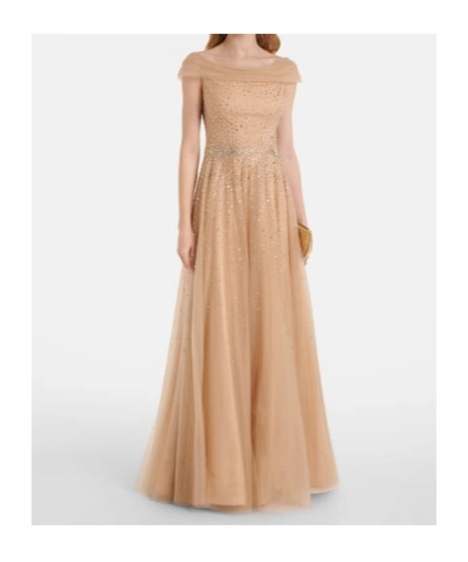 Jenny Packham Shayla Embellished Off-the-shoulder Gown - Nude