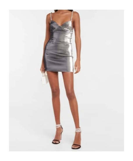 AREA Embellished Coated Mini Dress