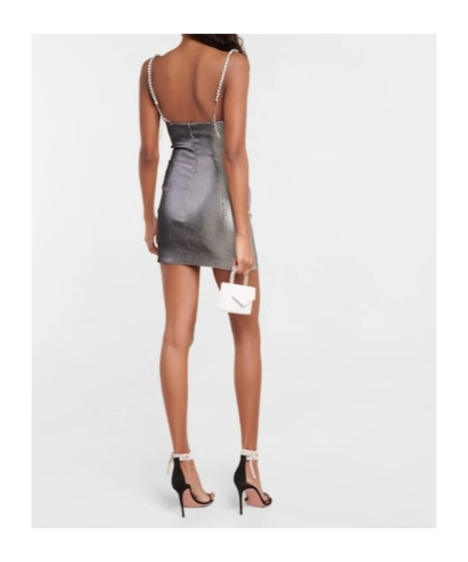 AREA Embellished Coated Mini Dress