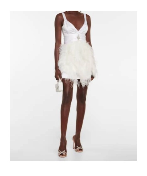 Alessandra Rich Embellished Feather-trimmed Silk Mini Dress