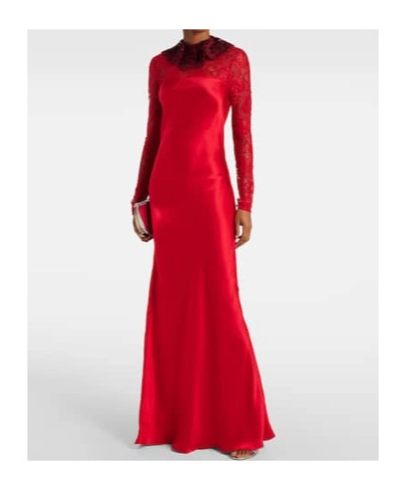 RODARTE Lace-trimmed Silk-blend Satin Gown