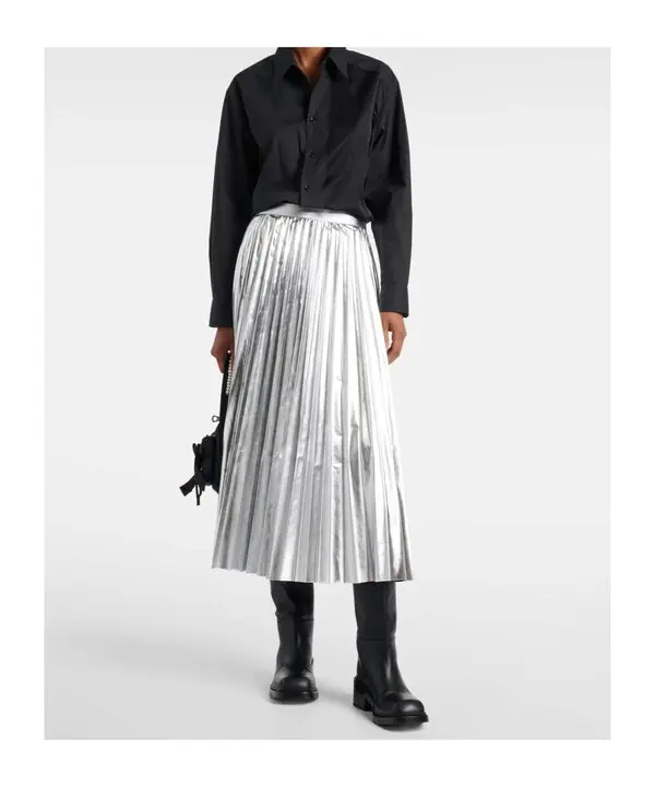 Junya Watanabe Pleated Metallic-effect Midi Skirt
