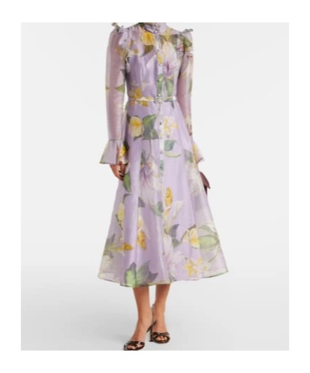 LEO Lin Katrina Linen-blend Shirt Dress With Floral Print - Purple