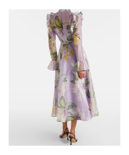 LEO Lin Katrina Linen-blend Shirt Dress With Floral Print - Purple