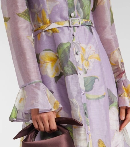 LEO Lin Katrina Linen-blend Shirt Dress With Floral Print - Purple