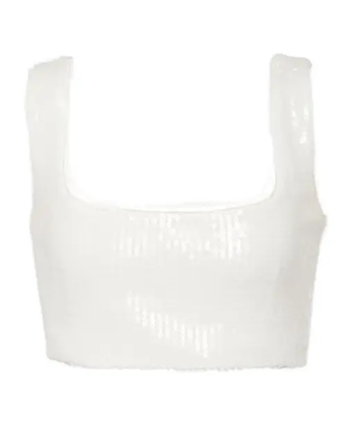 Galvan Beating Heart Sequin Crop Top - White
