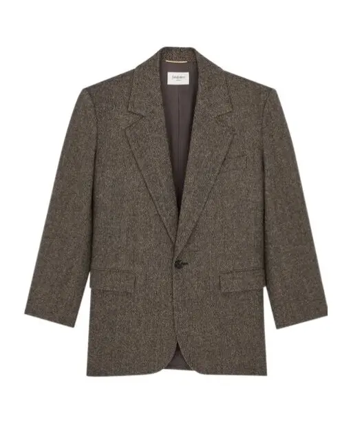 Saint Laurent Single-breasted Jacket In Herringbone Wool