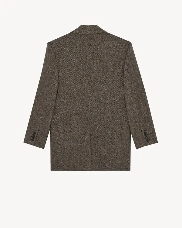 Saint Laurent Single-breasted Jacket In Herringbone Wool