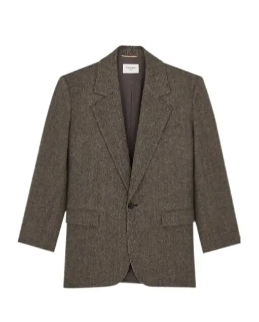 Saint Laurent Single-breasted Jacket In Herringbone Wool