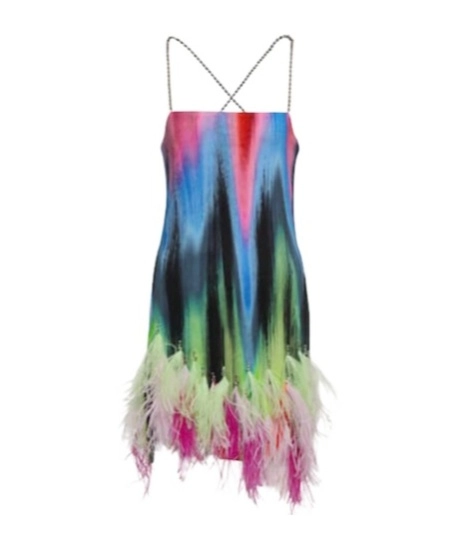 Attico Fujiko Feather-trimmed Printed Minidress
