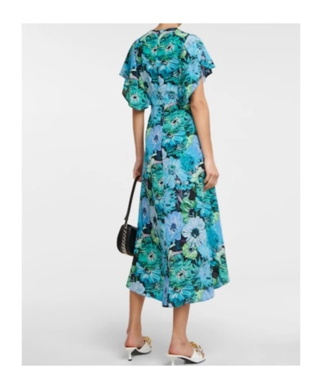 Stella McCartney Floral Silk Maxi Dress With Waterfall Draping - Blue