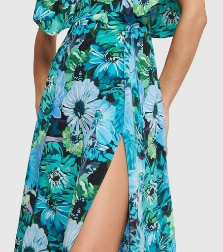 Stella McCartney Floral Silk Maxi Dress With Waterfall Draping - Blue