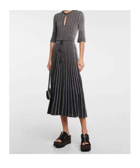 Stella McCartney Knit Midi Dress With Keyhole Neckline And Pleated Skirt
