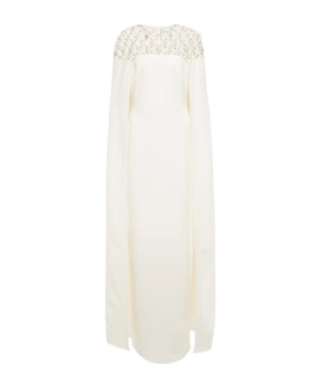 SAFIYAA LONDON Bridal Embellished Crepe Cape Gown