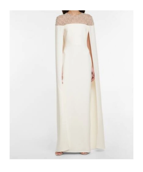 SAFIYAA LONDON Bridal Embellished Crepe Cape Gown