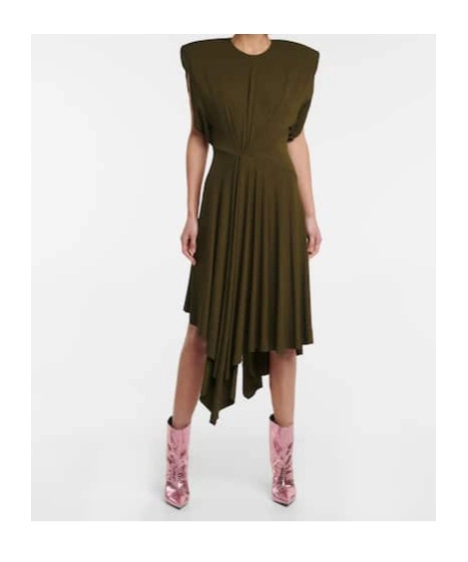 Alexandre Vauthier Asymmetrical Midi Dress With Pleats And Padded Shoulders