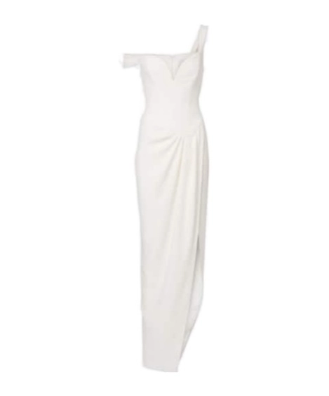 Alex Perry Bridal Draped Off-shoulder Crepe Corset Gown - White