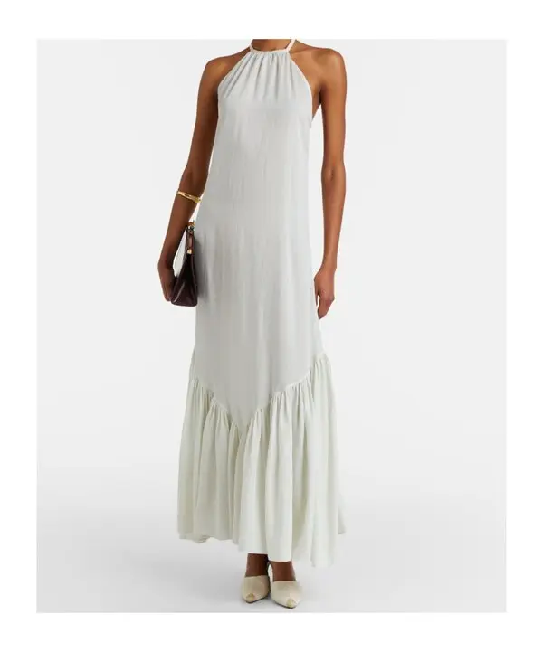 PATOU Striped Halterneck Open-back Maxi Dress