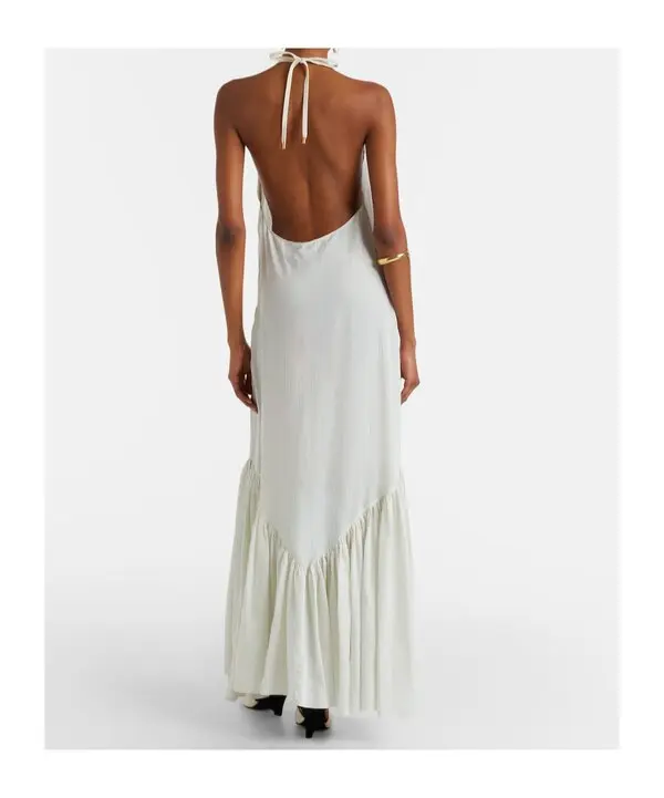 PATOU Striped Halterneck Open-back Maxi Dress
