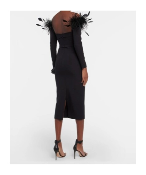 SAFIYAA LONDON Feather-trimmed Bardot Neck Midi Dress