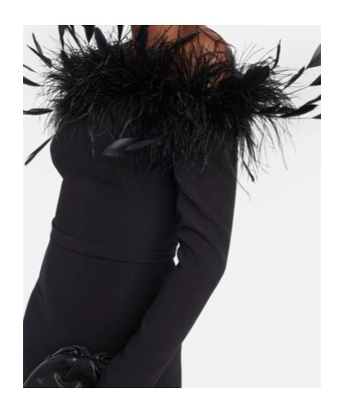 SAFIYAA LONDON Feather-trimmed Bardot Neck Midi Dress