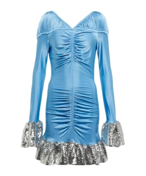 Rabanne Embellished Pleated Metallic Wire Mini Dress