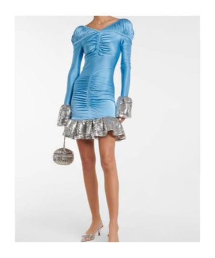 Rabanne Embellished Pleated Metallic Wire Mini Dress
