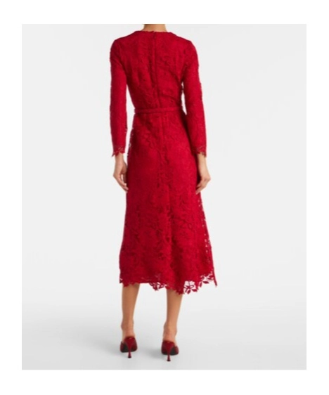 Monique Lhuillier Belted Lace Midi Dress