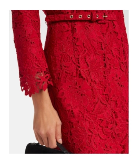Monique Lhuillier Belted Lace Midi Dress