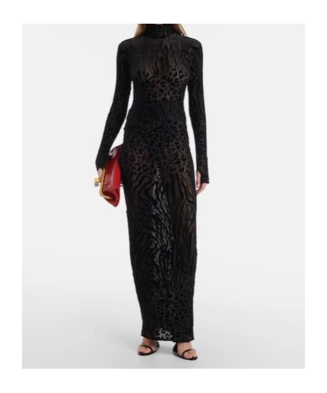 Alex Perry Sheer Animal-print Devoré Maxi Dress