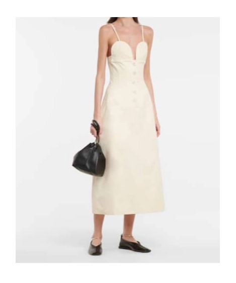 JIL SANDER Cotton Poplin Sweetheart Bodice Midi Dress